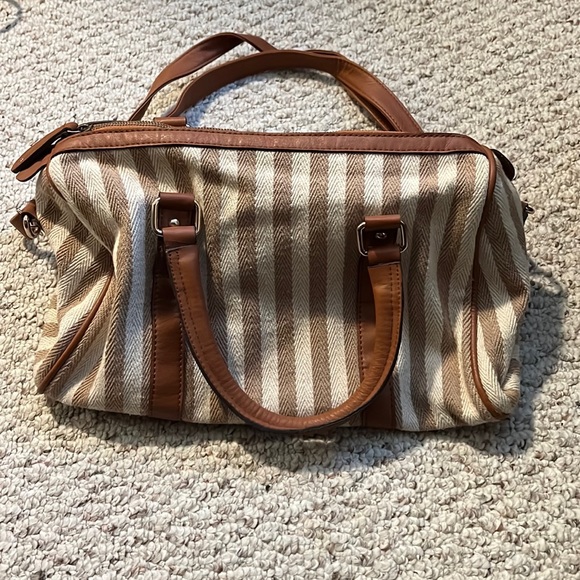 Street Level | Bags | Street Level Taupe And Cream Striped Fabric Purse ...